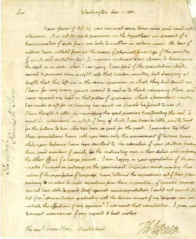 Handwritten letter from Thomas Jefferson, 1801 December 5 - Digital ...