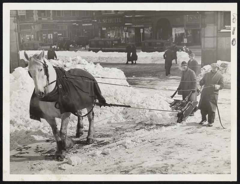 A horse and plow were used by city workers to widen the paths on Boston ...