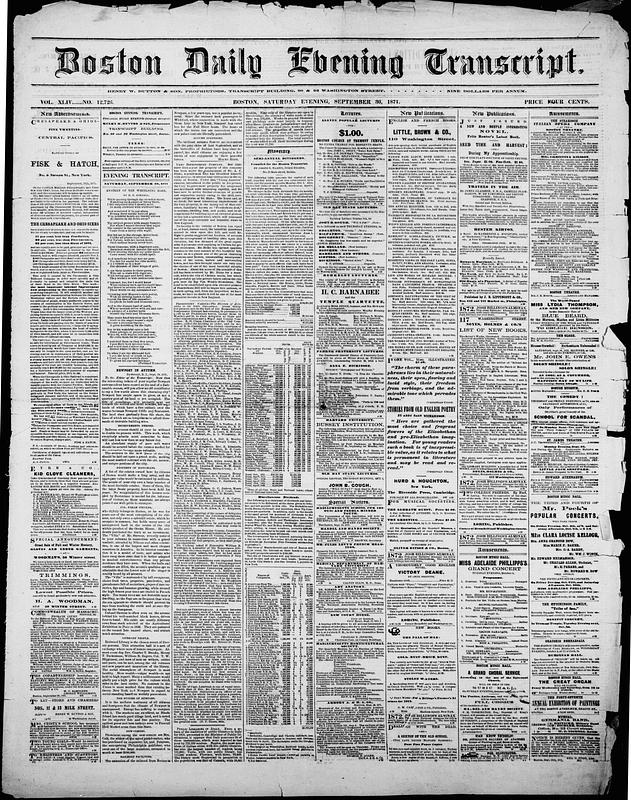 Boston Daily Evening Transcript. September 30, 1871 - Digital Commonwealth