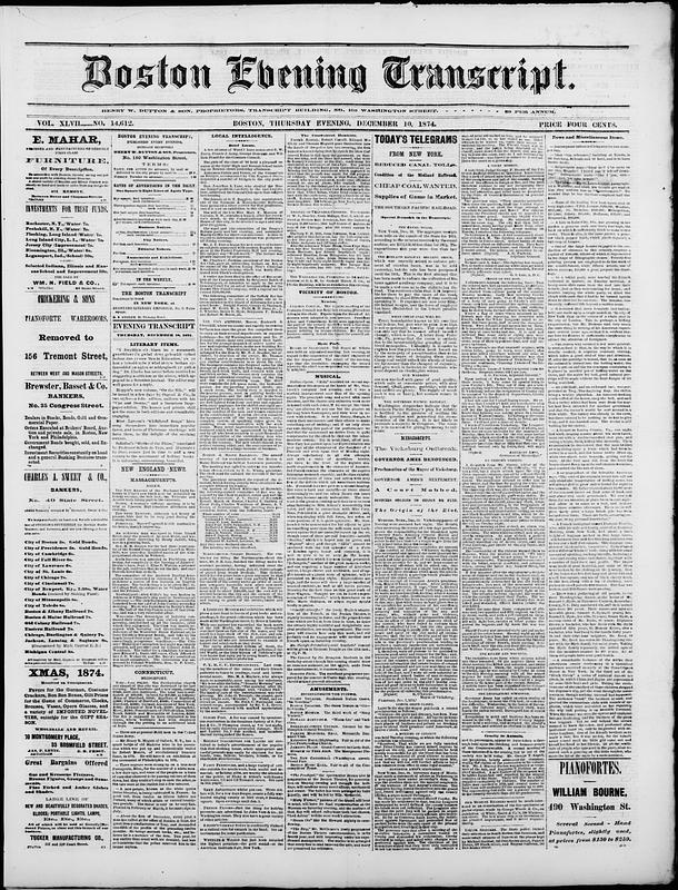 Boston Evening Transcript. December 10, 1874 - Digital Commonwealth