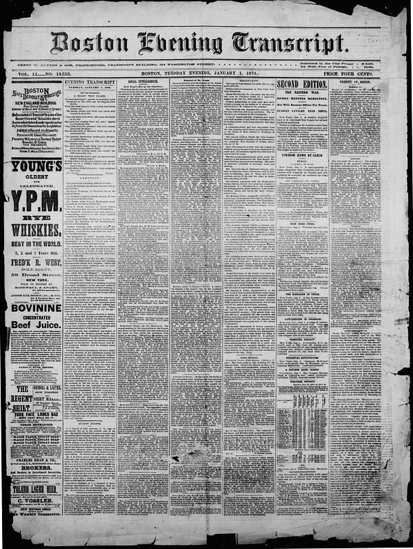 Boston Evening Transcript. January 01, 1878 - Digital Commonwealth