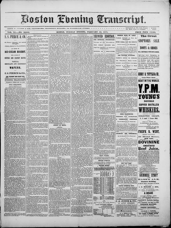 Boston Evening Transcript. February 12, 1878 - Digital Commonwealth