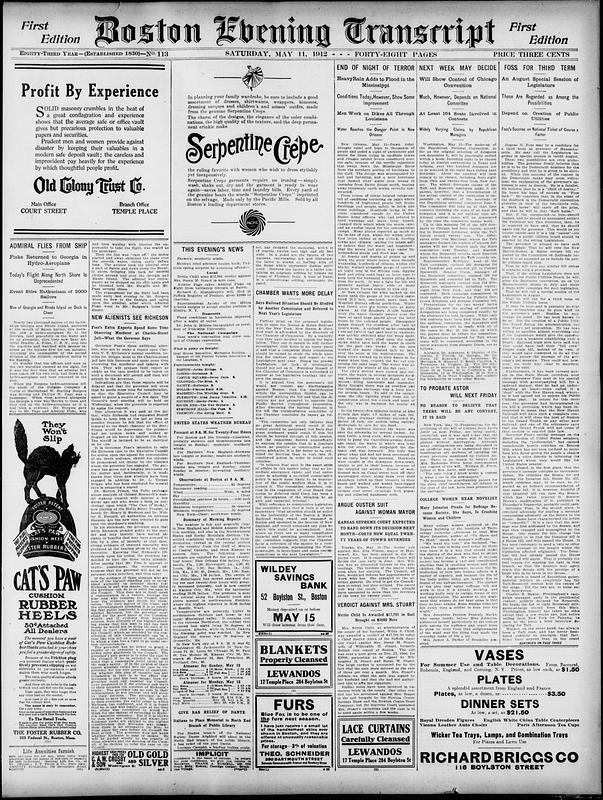 Boston Evening Transcript. May 11, 1912 - Digital Commonwealth