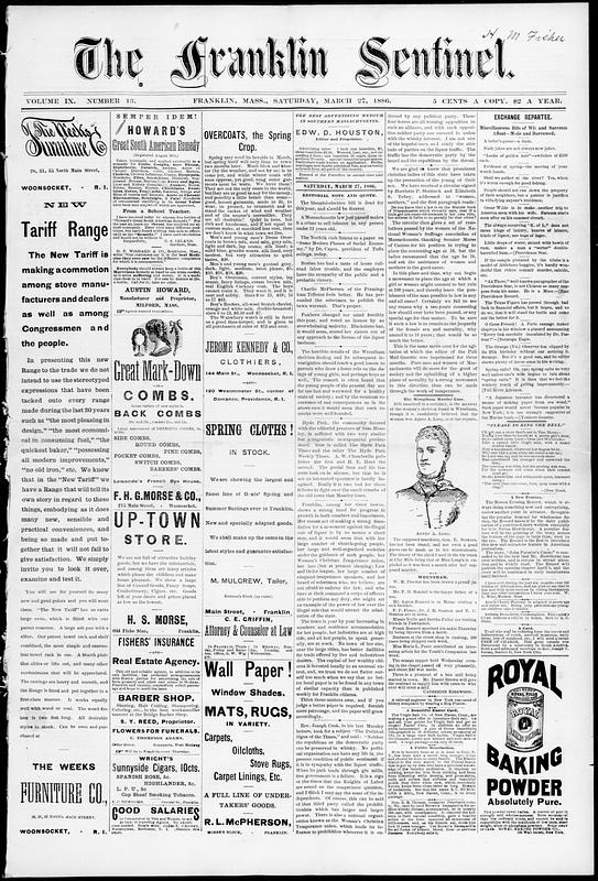 The Franklin Sentinel. March 27, 1886 - Digital Commonwealth