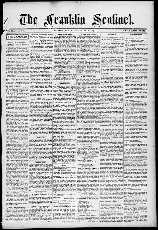 The Franklin Sentinel. December 31, 1915 - Digital Commonwealth