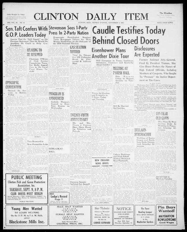 Clinton Daily Item. September 08, 1952 - Digital Commonwealth
