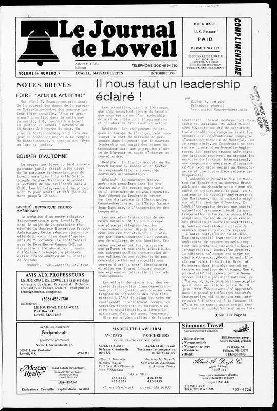Le Journal de Lowell. October 01, 1990 - Digital Commonwealth