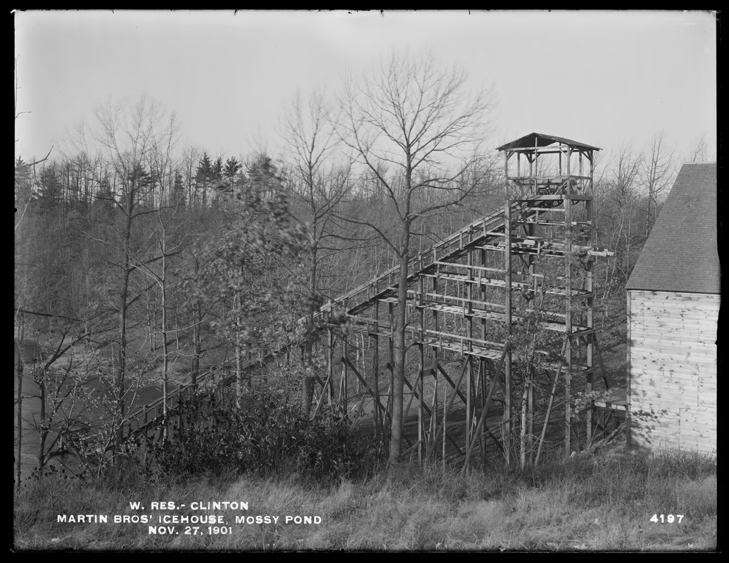 Wachusett Reservoir, Martin Brothers' icehouse, Mossy Pond, ice run ...