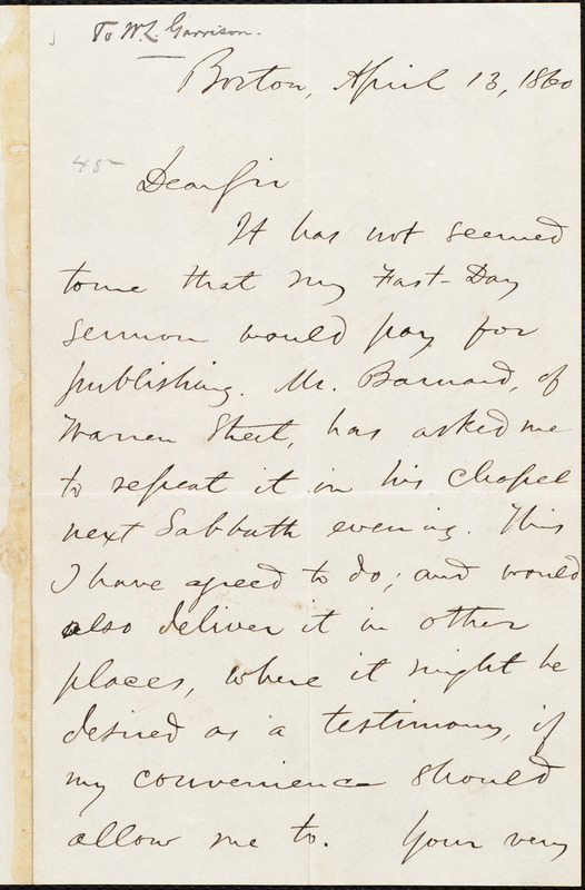 Letter from Jacob Merrill Manning, Boston, [Mass.], to William Lloyd ...