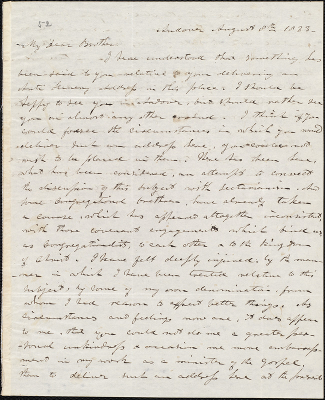 Letter from Milton Badger, Andover, to Amos Augustus Phelps, August 8th 1833 - Digital Commonwealth