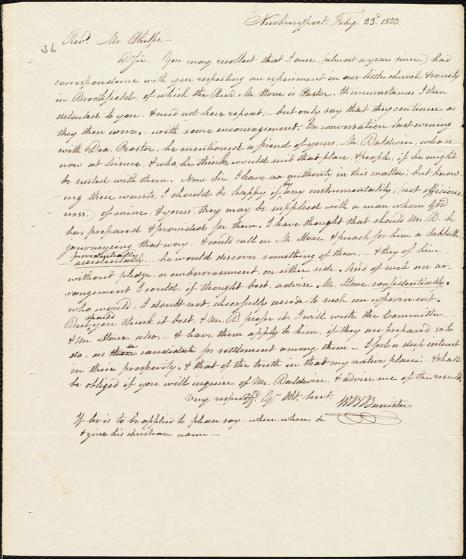 Letter from W. B. Bannister, Newburyport, to Amos Augustus Phelps, Febry 23d. 1833 - Digital ...