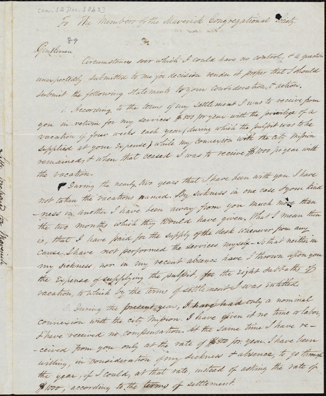 Letter from Amos Augustus Phelps, to Maverick Congregational Church (East Boston), [1843 ...