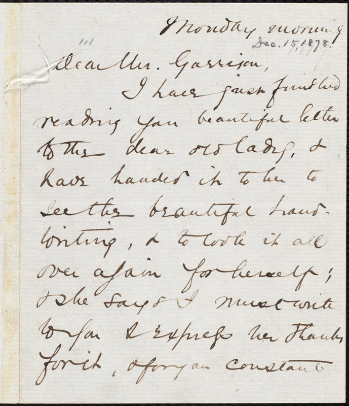 Letter from Abby Williams May, to William Lloyd Garrison, [December 15 ...
