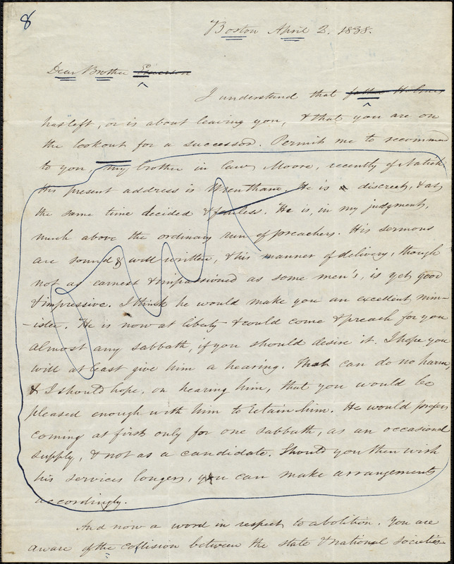 Letter from Amos Augustus Phelps, Boston, to [John F.?] Emerson, April 2. 1838 - Digital ...