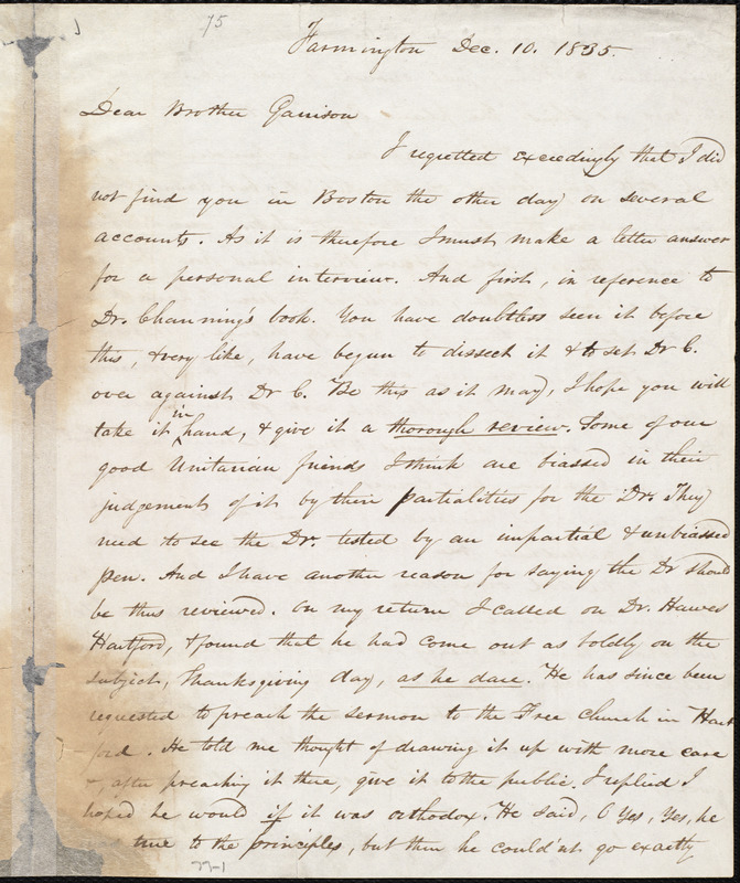 Letter from Amos Augustus Phelps, Farmington [Conn.], to William Lloyd Garrison, Dec. 10. 1835 ...