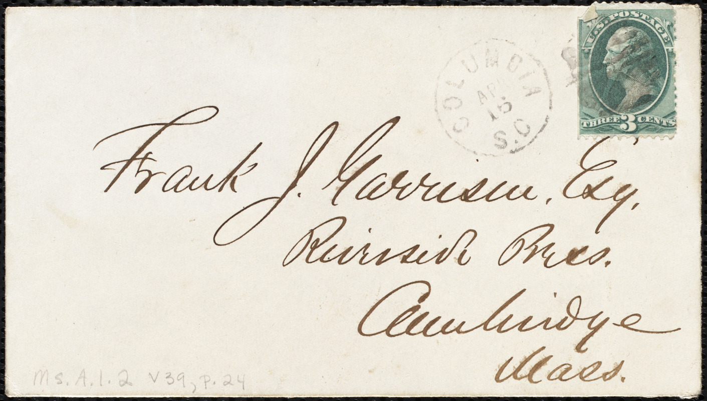 Letter from Daniel Henry Chamberlain, Columbia, S.C., to Francis ...