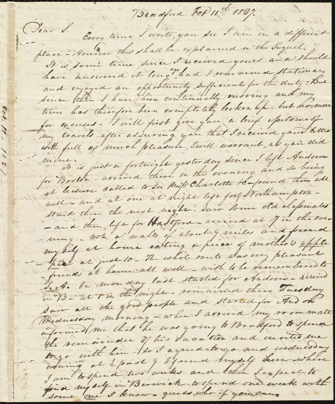 Letter from Amos Augustus Phelps, Bradford [Mass.], to Sarah Ann ...