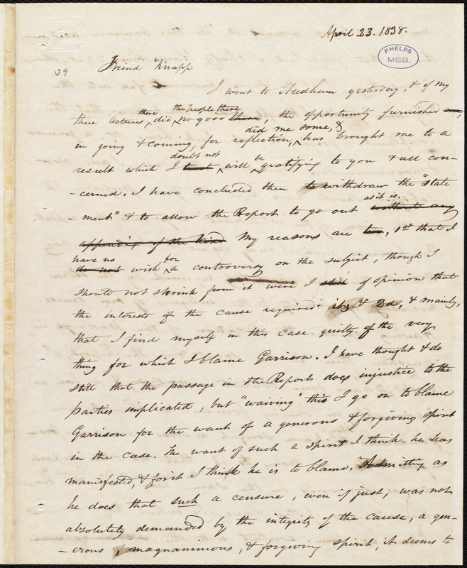 Letter from Amos Augustus Phelps, Boston, to Isaac Knapp, April 23. 1838 - Digital Commonwealth