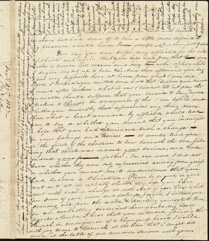 Letter from Amos Augustus Phelps, Andover, [Mass.], to Sarah Ann Haggins, Dec. 27th 1827 ...