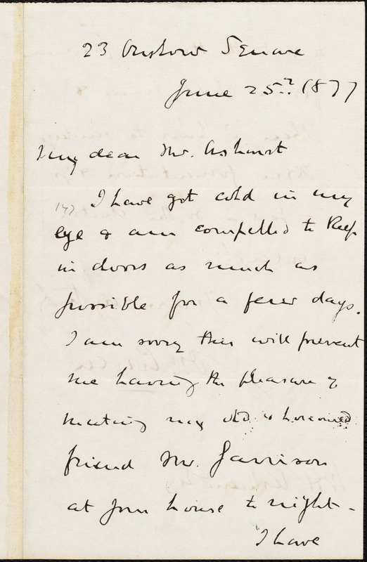 Letter from Joseph Cowen, to William Henry Ashurst, June 25th. 1877 ...