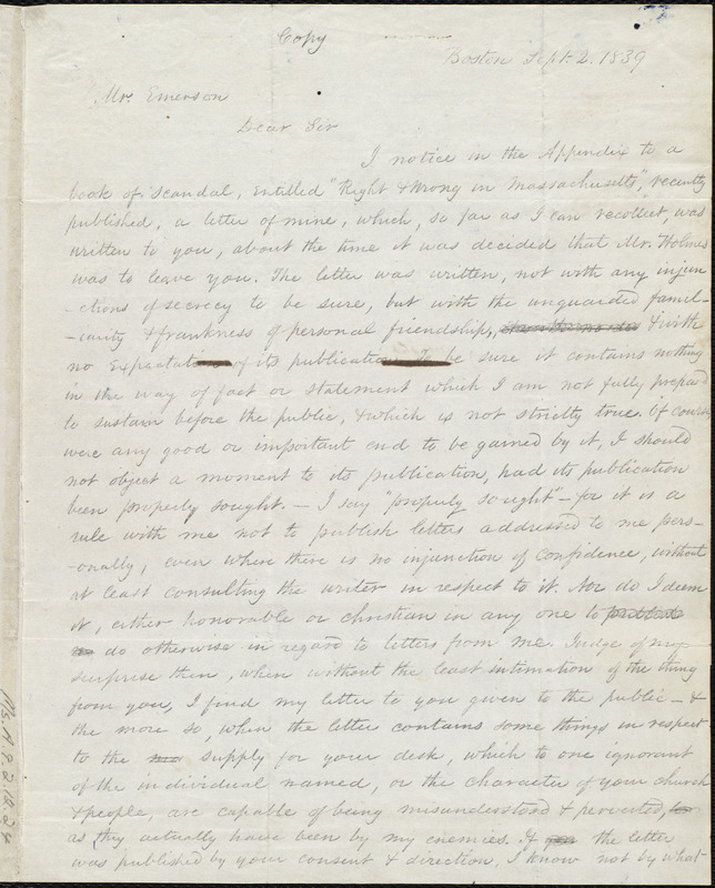 Copy of letter from Amos Augustus Phelps, Boston, to John F. Emerson, Sept. 2. 1839 - Digital ...