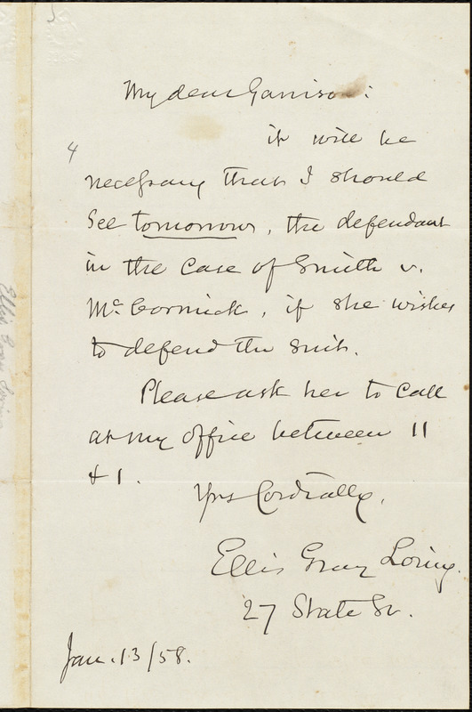 Letter from Ellis Gray Loring, to William Lloyd Garrison, Jan[uary] 13 ...