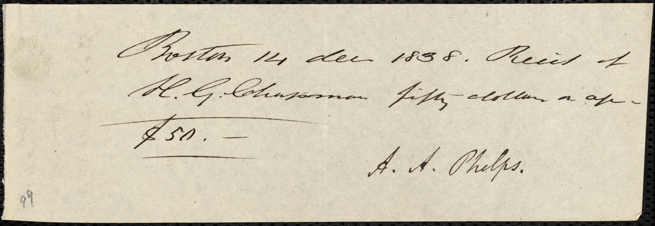Receipt from Amos Augustus Phelps, Boston, to Henry Grafton Chapman, 14 Dec 1838 - Digital ...