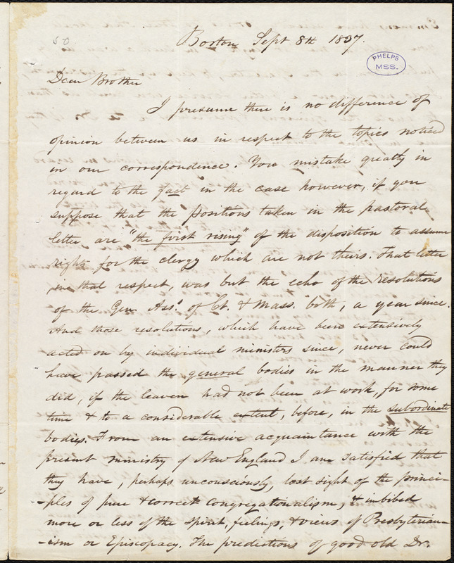 Letter from Amos Augustus Phelps, Boston, to Elbridge Gerry Howe, Sept 8th 1837 - Digital ...