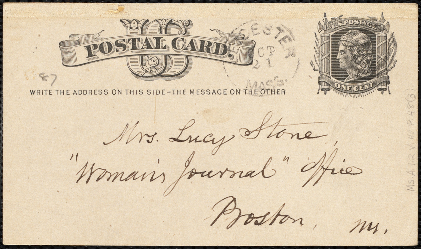 Letter from Samuel May, Jr., Leicester, [Mass.], to Lucy Stone, 21st ...