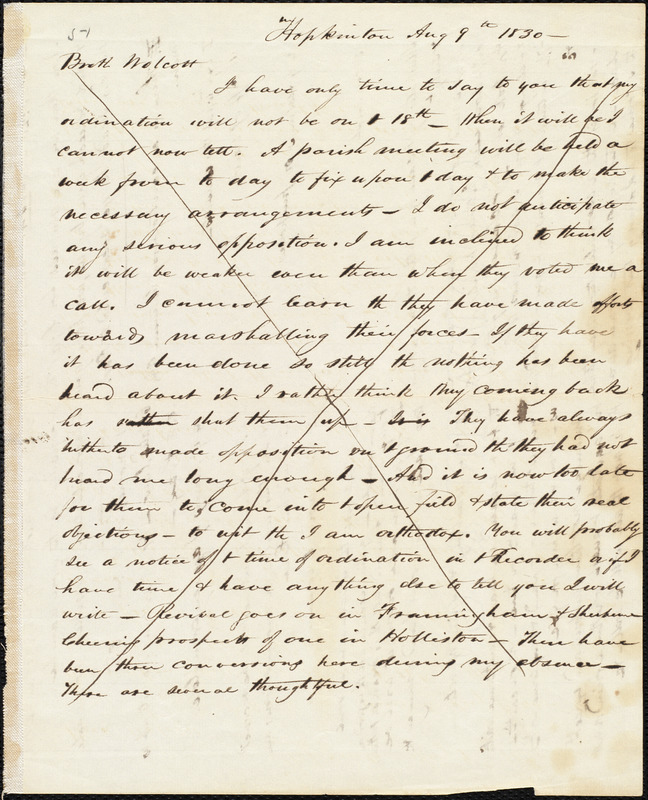 Letter from Amos Augustus Phelps, Hopkinton [Mass.?], to William Wolcott, Aug 9th 1830 - Digital ...