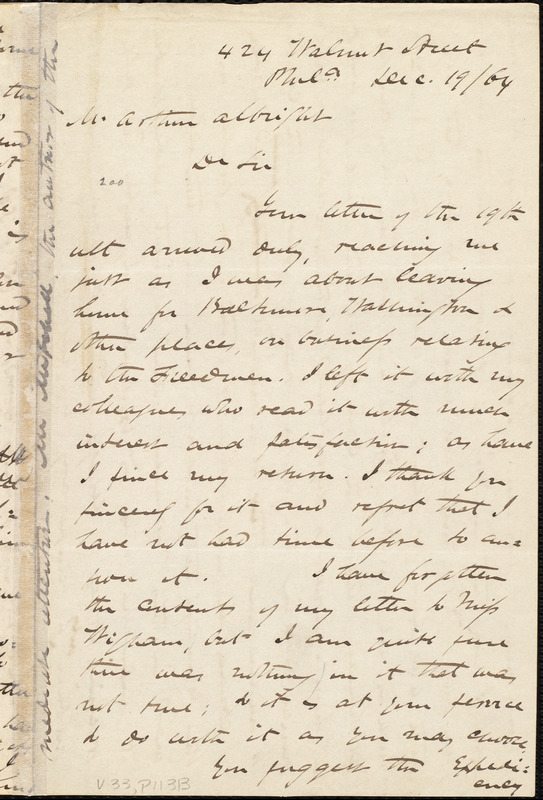 Letter from James Miller M'Kim, Phil[adelphi]a, [Pa.], to Arthur ...