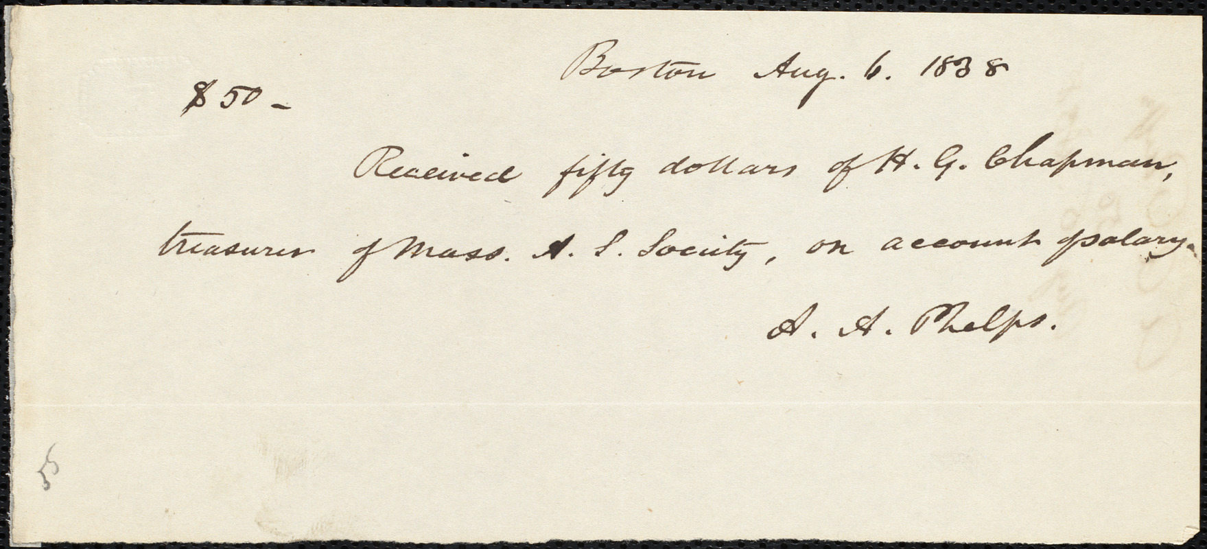 Receipt from Amos Augustus Phelps, Boston, to Henry Grafton Chapman ...
