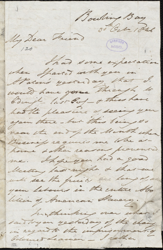 Letter from John Murray, Bowling Bay, to William Lloyd Garrison, 30th ...