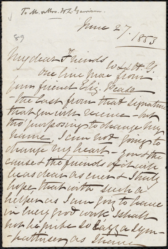 Letter from Elizabeth Pease Nichol, to William Lloyd Garrison and Eliza ...