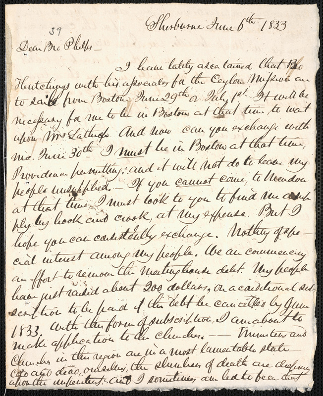 Letter from John McCurdy Strong Perry, Sherburne, to Amos Augustus Phelps, June 6th 1833 ...