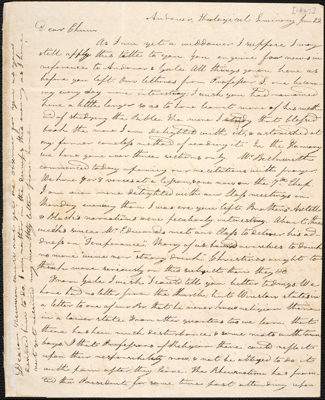 Letter from Charles M. Putnam, Andover, to Amos Augustus Phelps, June 23. [1827] - Digital ...