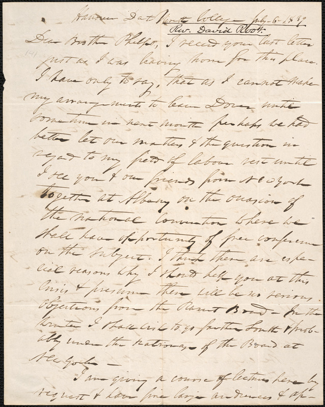 Letter from David Root, Hanover, to Amos Augustus Phelps, July-6-1839 ...