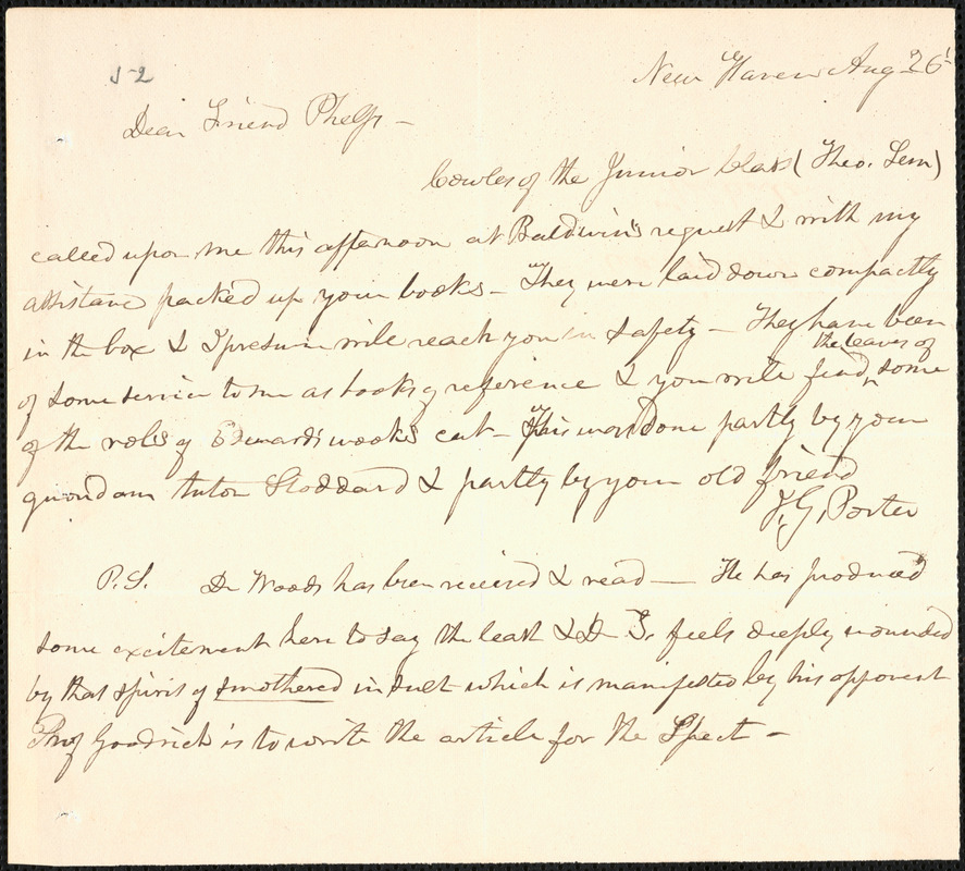 Letter from Isaac Gleason Porter, New Haven, to Amos Augustus Phelps, Aug 26 [1830] - Digital ...