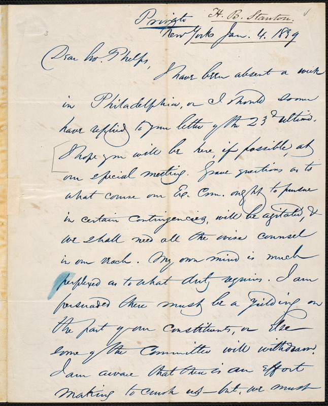Letter from Henry Brewster Stanton, New York, to Amos Augustus Phelps ...