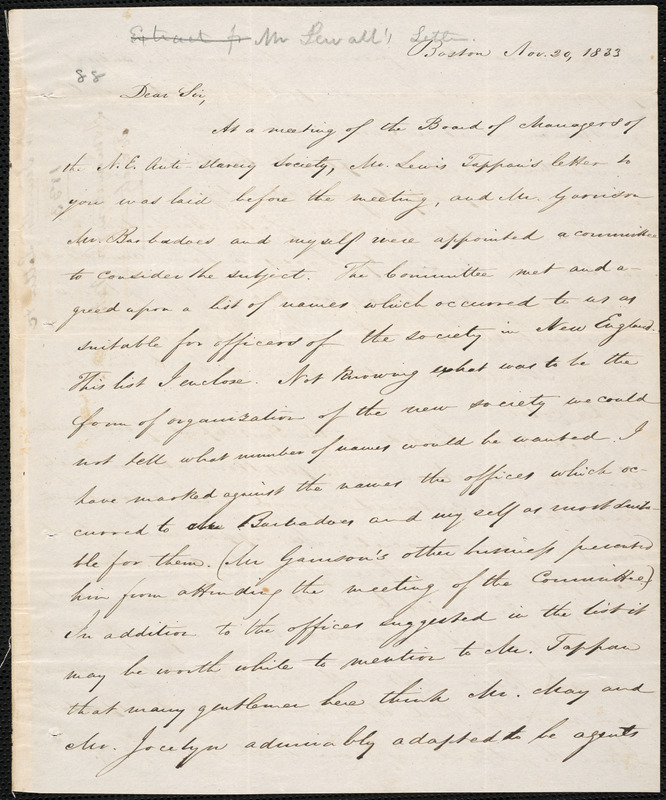 Letter from Samuel Edmund Sewall, Boston, to Amos Augustus Phelps, Nov. 20, 1833 - Digital ...