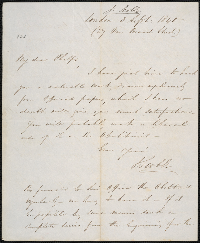 Letter from John Scoble, London, to Amos Augustus Phelps, 3 Sept: 1840 - Digital Commonwealth