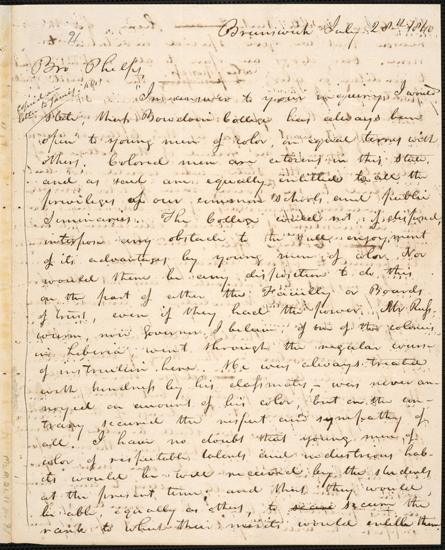 Letter from William Smyth, Brunswick, to Amos Augustus Phelps, July 28th 1840 - Digital Commonwealth