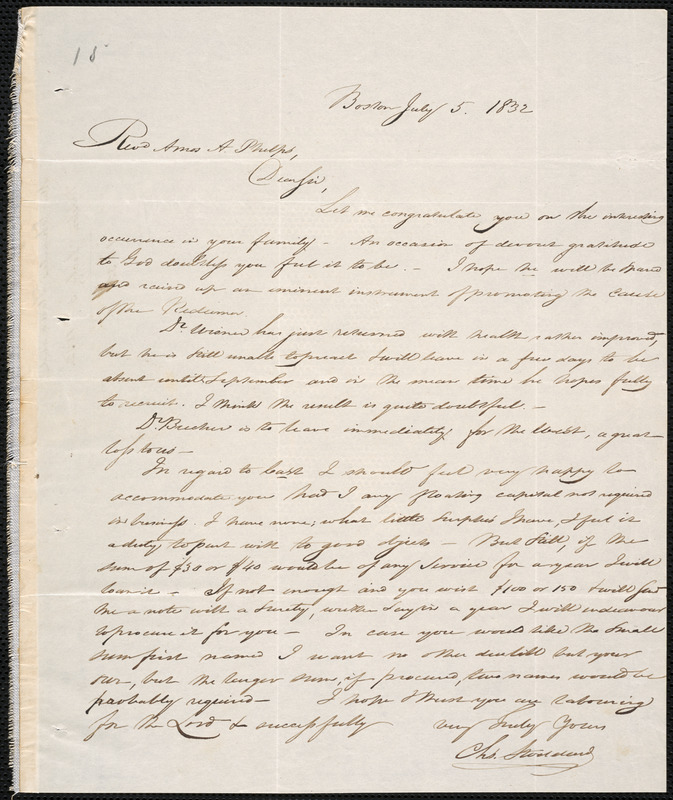 Letter from Charles Stoddard, Boston, to Amos Augustus Phelps, July 5. 1832 - Digital Commonwealth