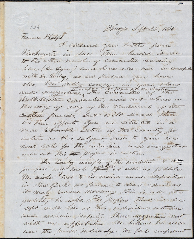 Letter from T. Eastman, Chicago, to Amos Augustus Phelps, Sept. 29, 1846 - Digital Commonwealth