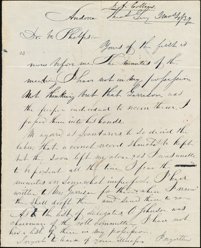 Letter from John Anderson Collins, Andover, to Amos Augustus Phelps, [Feb. 4 1839] - Digital ...