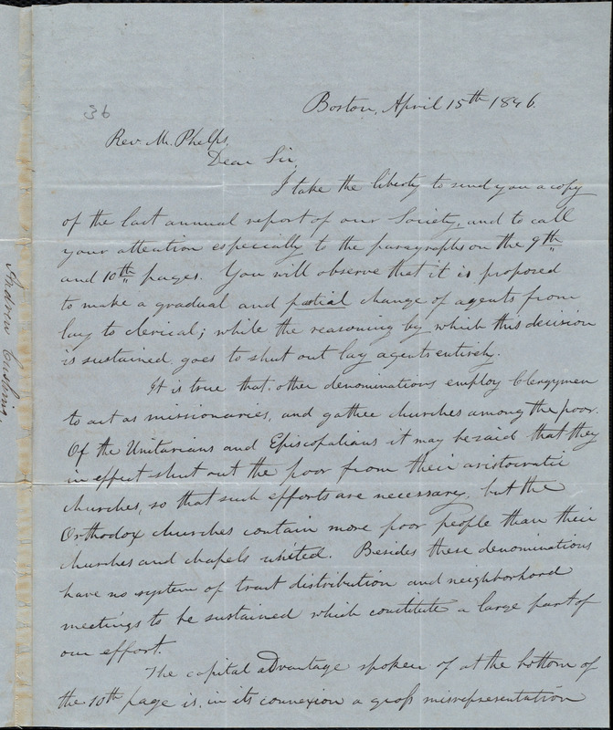 Letter from Andrew Cushing, Boston, to Amos Augustus Phelps, April 15th 1846 - Digital Commonwealth