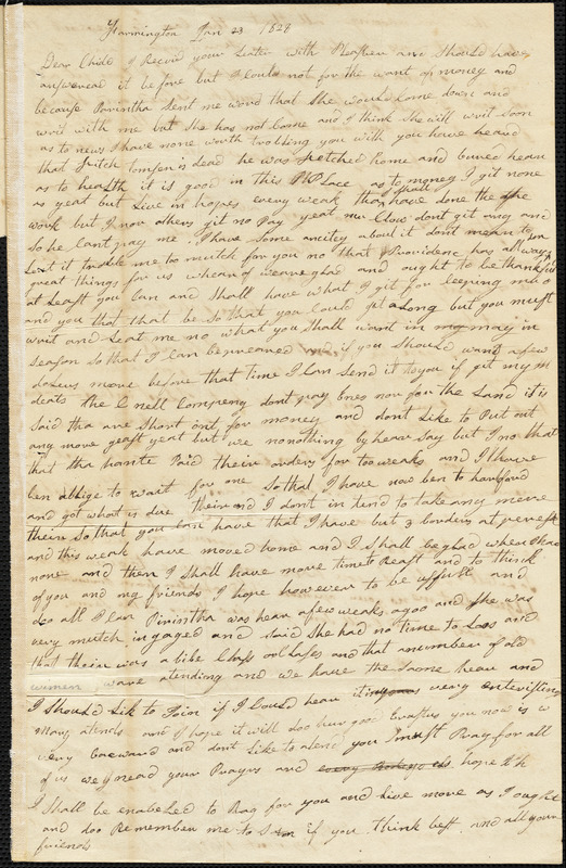 Letter from Clarissa Bodwell Phelps Tryon, Farmington, [Connecticut], to Amos Augustus Phelps ...
