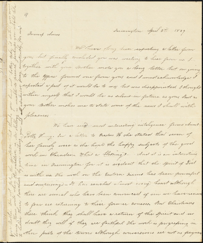 Letter from Mary Emily Jones, Farmington, [Connecticut], to Amos Augustus Phelps, 1829 April 3 ...