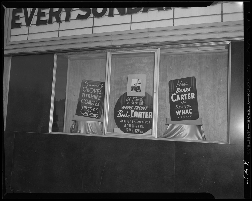 Yankee Network window display for Boake Carter on WNAC sponsored by ...