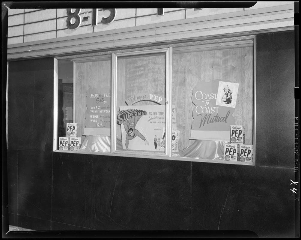 Yankee Network window display for Superman on WNAC sponsored by Kellogg ...